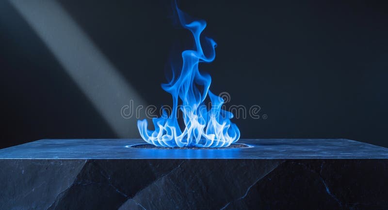 Glowing Blue Flames on Dark Stone Platform Stock Image - Image of ...