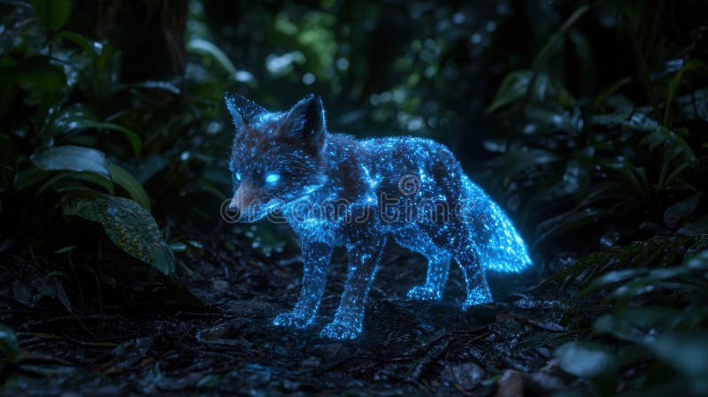 Glowing Blue Fox in Dark Forest Stock Illustration - Illustration of ...