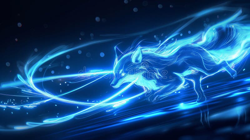 Glowing Blue Fox in Motion stock photo. Image of background - 322275518