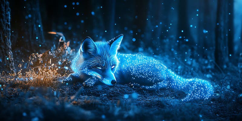 Glowing Blue Fox Resting on a Mystical Forest Floor Wallpaper ...