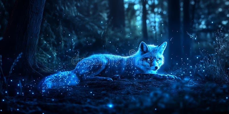 Glowing Blue Fox Resting on a Mystical Forest Floor Wallpaper ...