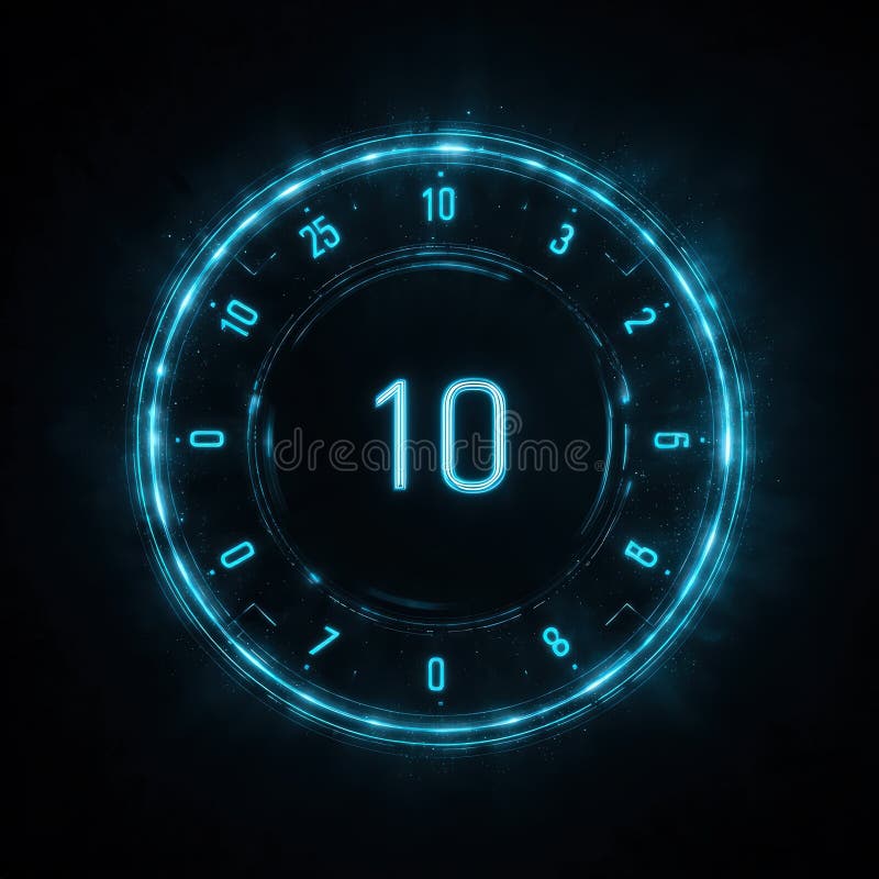 Glowing Blue Futuristic Digital Countdown Timer Showing Ten Isolated on ...