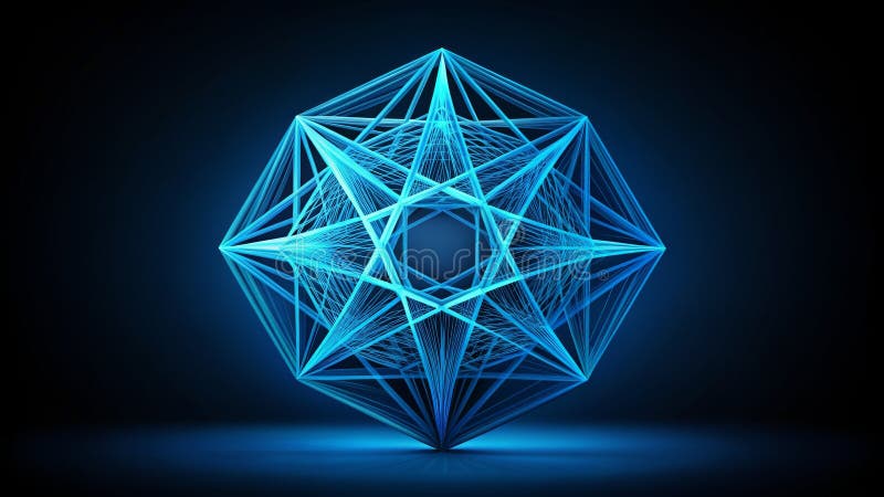 A Glowing Blue Geometric Shape with Intricate Lines Representing ...