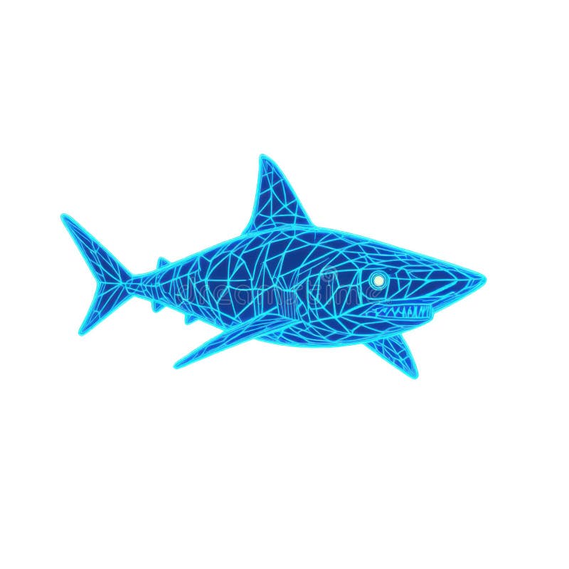 Glowing Blue Geometric Shark Illustration with Sharp Teeth and Fierce ...