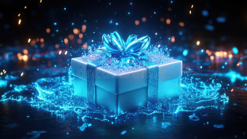 Blue Gift Box Sparkling Particles Stock Photos - Free & Royalty-Free ...