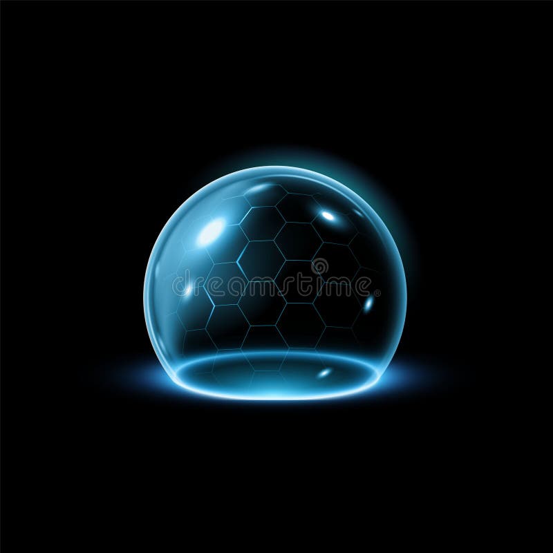 Glowing Blue Glass Sphere Shield with Hexagonal Pattern, Vector Dome ...