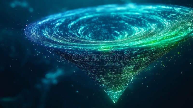 Glowing Blue and Green Vortex of Energy Particles in Dark Background ...