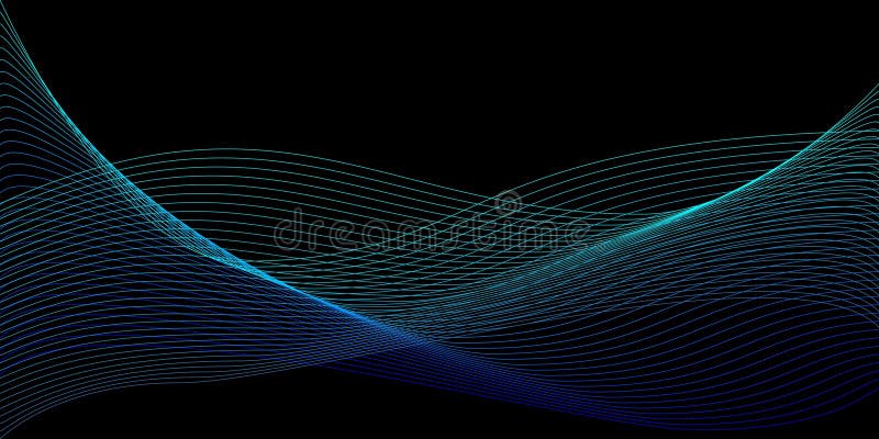Glowing Blue Green Waves on Black Background for Presentation and ...