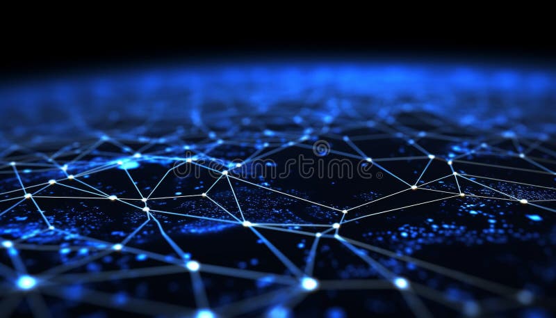 Glowing Blue Grid Connects Modern Technology in Space Generated by AI ...