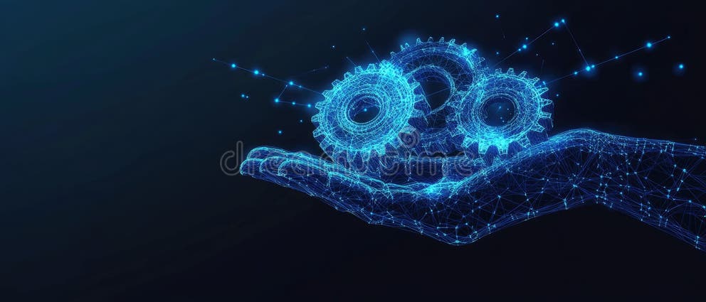 "BLUE HAND with THREE COGS, REPRESENTING BUSINESS PARTNERSHIP" Stock ...