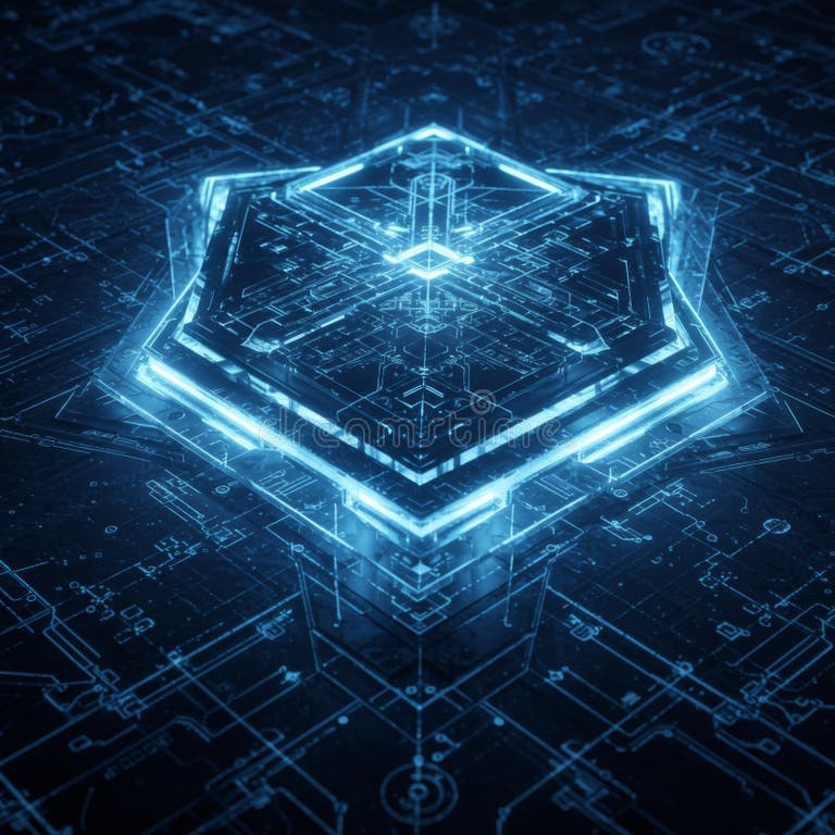 Glowing Blue Hexagon Data Structure on Circuit Background Stock Photo ...