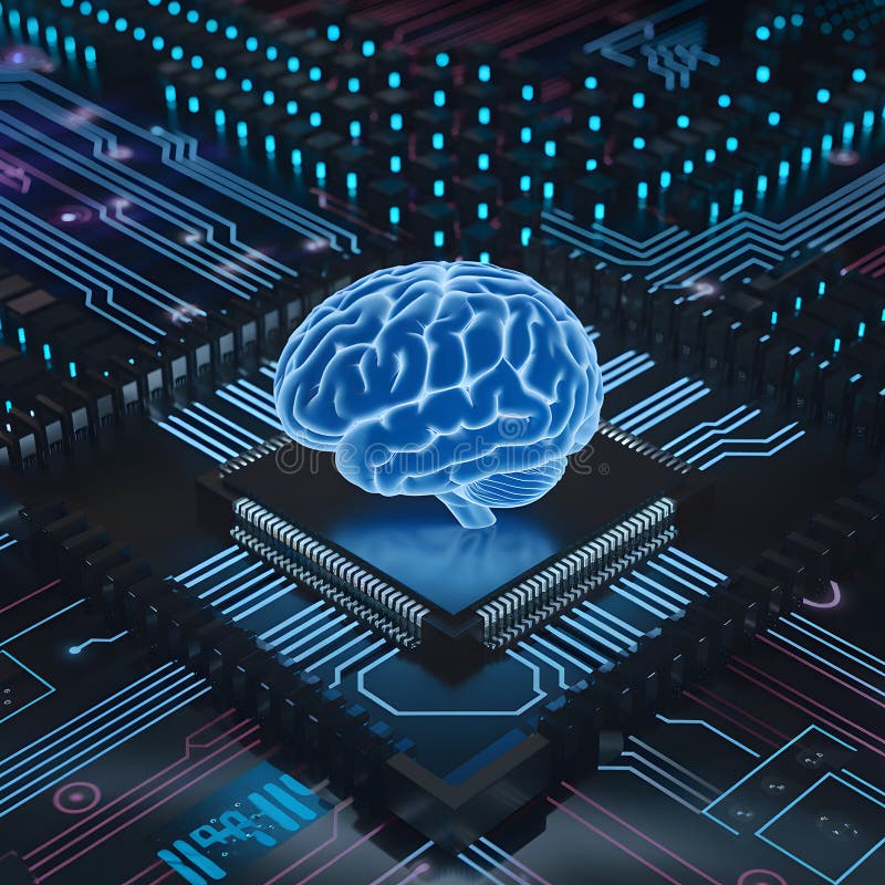 Glowing Human Brain Sits within Circuits in a Futuristic Tech Inspired ...