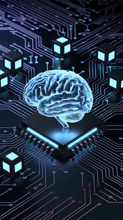 Glowing Human Brain Sits within Circuits in a Futuristic Tech Inspired ...