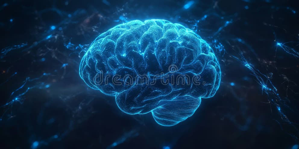 Glowing Blue Human Brain with Complex Neural Pathways, Highlighting AI ...