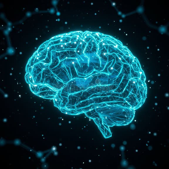 Glowing Blue Human Brain Digital Network Illustration Stock ...