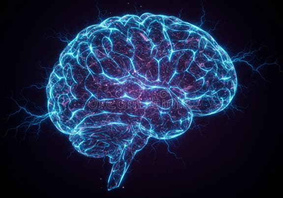 Glowing Blue Human Brain Digital Rendering Stock Illustration ...