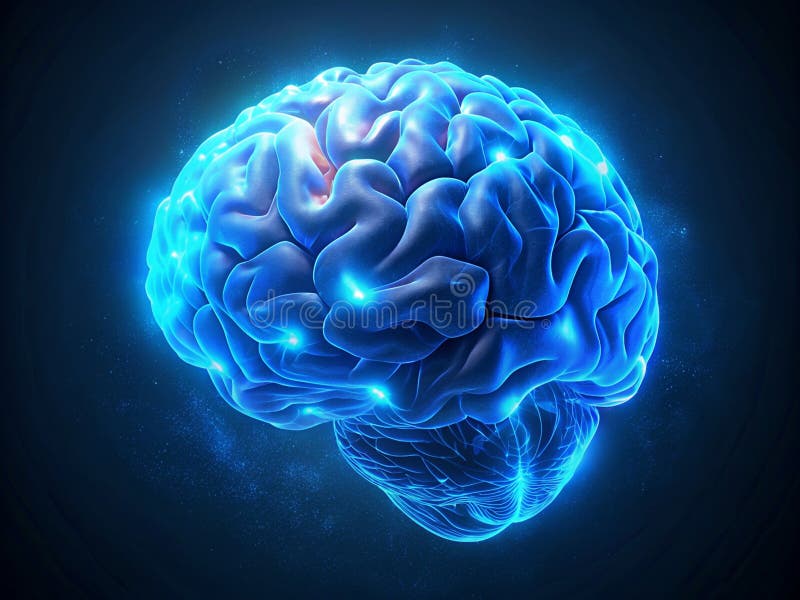 Glowing Blue Human Brain stock vector. Illustration of intelligence ...