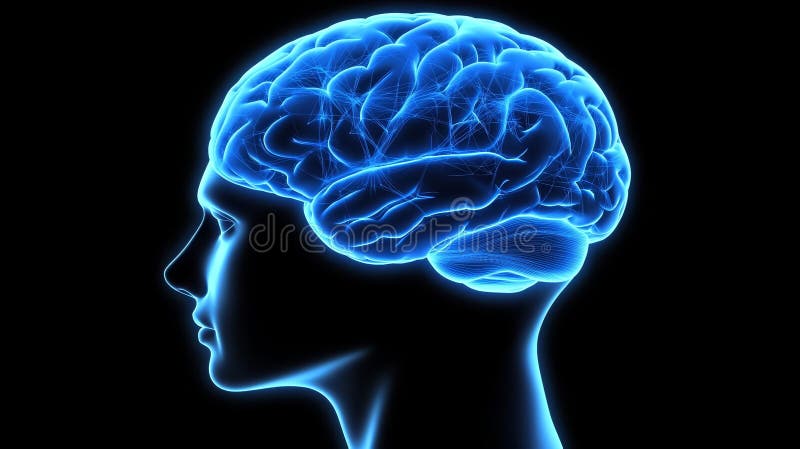 Glowing Blue Human Brain Profile View Depicting Neural Activity ...