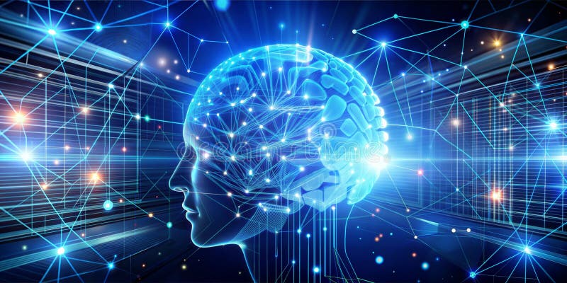 Glowing Blue Human Head Artificial Intelligence Theme, Synapse Neuron ...