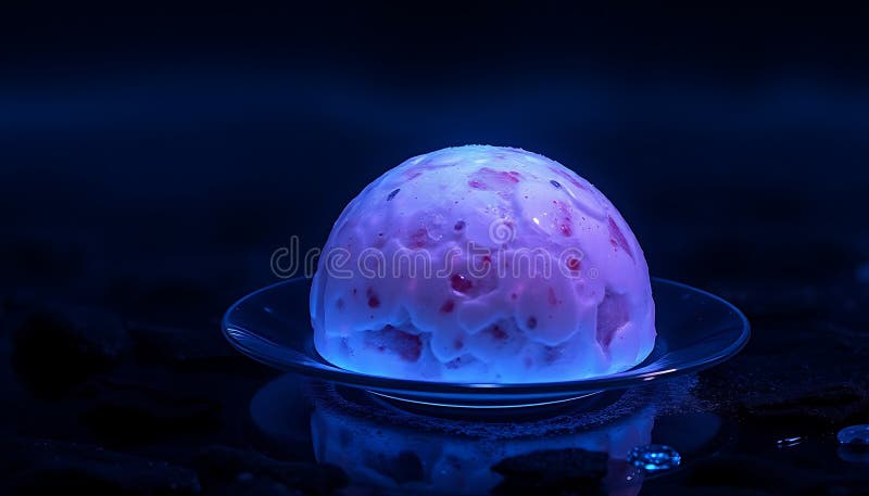 Illuminated Blue Ice Ball on a Reflective Surface Generative AI Stock ...