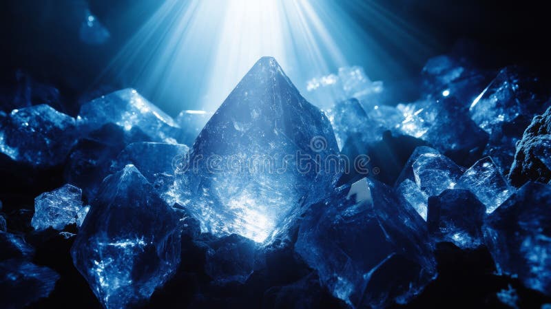Glowing Blue Ice Crystal, Abstract Frozen Background with Sparkling ...