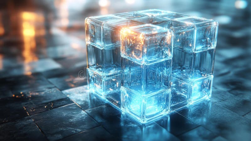 Glowing Blue Ice Cubes on a Dark Background Stock Illustration ...