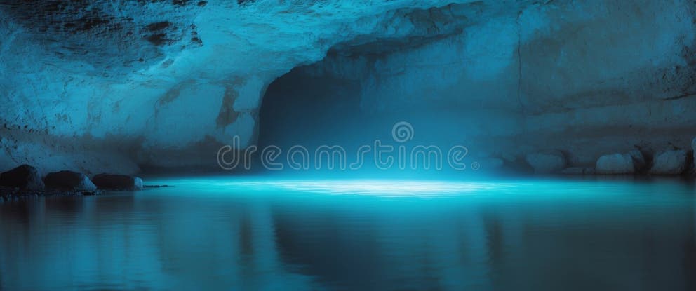 Glowing Blue Illumination Reflecting Off the Surface of an Underground ...