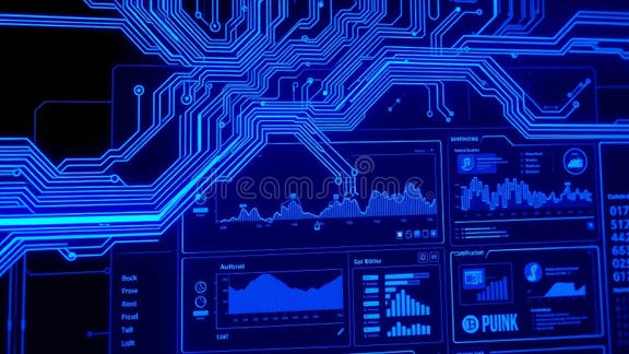 A Glowing Blue Interface Dominates Black Background Display a ...