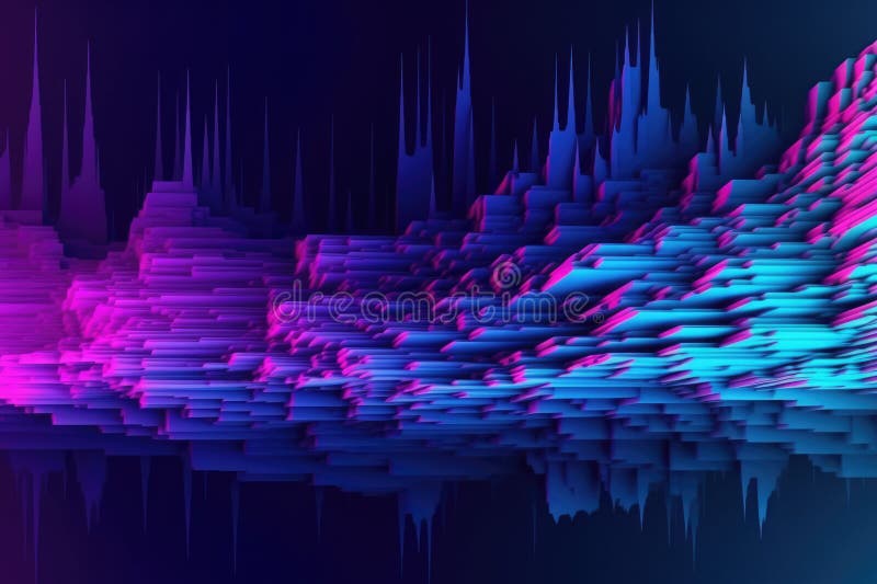 Glowing Blue Interference Lines and Landscape on Black, Created Using ...