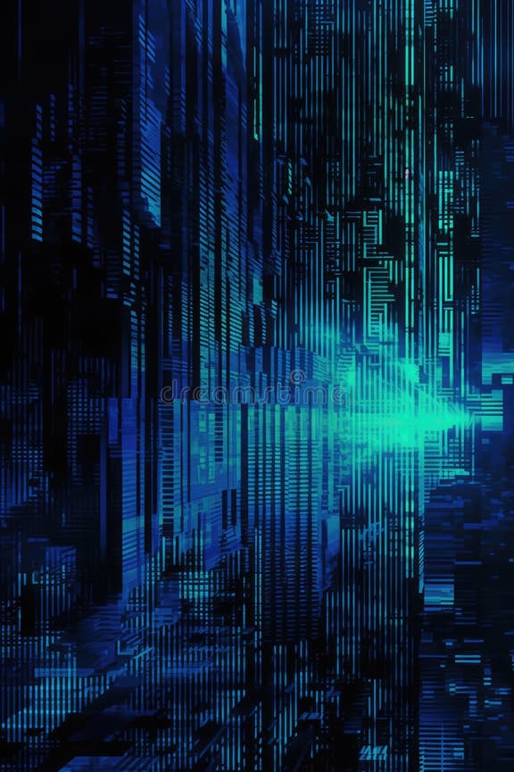 Glowing Blue Interference Lines and Lights on Black, Created Using Generative Ai Technology ...