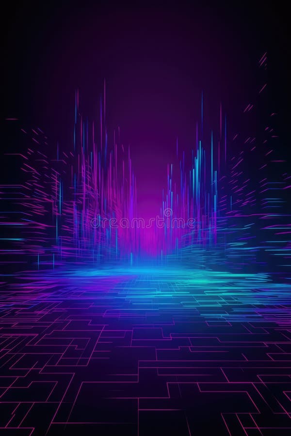 Glowing Blue Interference Lines and Lights on Black, Created Using ...