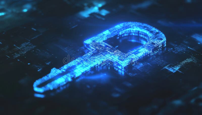 Digital Lock Symbol Illuminated in Blue Against a Dark, Abstract ... Digital Lock Symbol Illuminated in Blue Against a Dark, Abstract ...