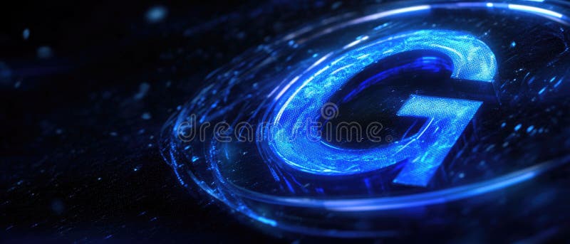 Glowing Blue Letter G in a Circle with a Dark Background Stock ...