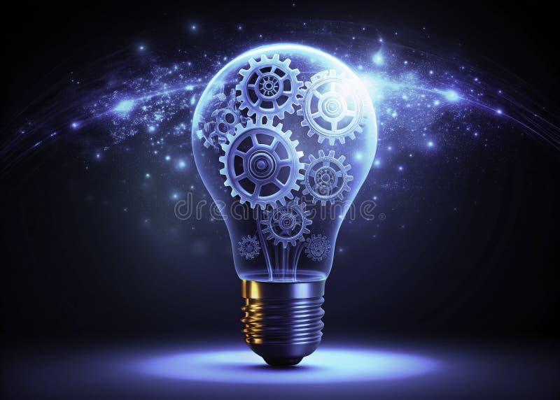 Glowing Blue Light Bulb a Futuristic Concept of AI Machine Learning ...