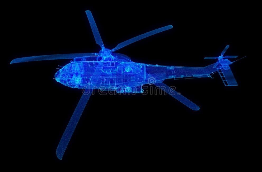Glowing Blue Light 3d Model Helicopter with Lines, Dots and Particles ...