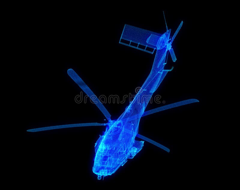 Glowing Blue Light 3d Model Helicopter with Lines, Dots and Particles ...