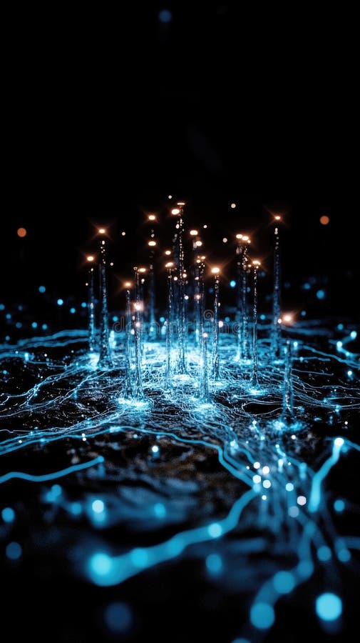 Glowing Blue Light Patterns Resembling a Futuristic Digital Circuit ...