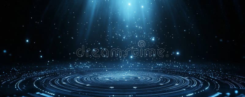 Glowing Blue Light Rays and Circular Pattern in Dark Background Stock ...