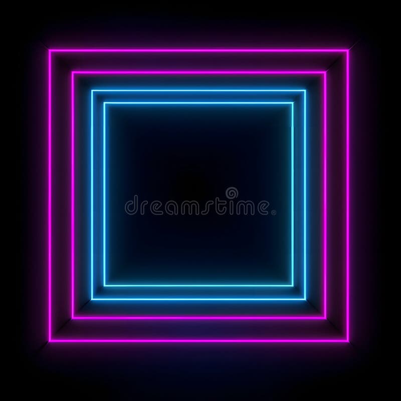 Glowing Blue Light Square Effect. Vibrant Square Neon Frame Stock ...