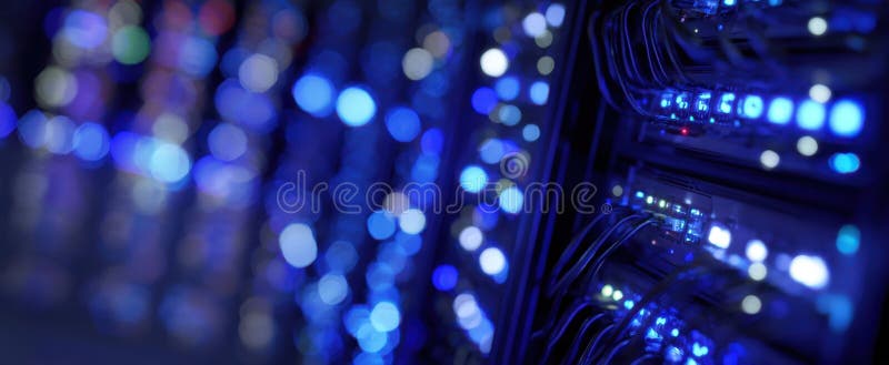The Glowing Blue Lights of a Modern Server Rack in a Data Center AI ...