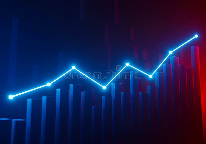 Glowing Blue Line Graph with Futuristic Data Overlay Stock Illustration ...