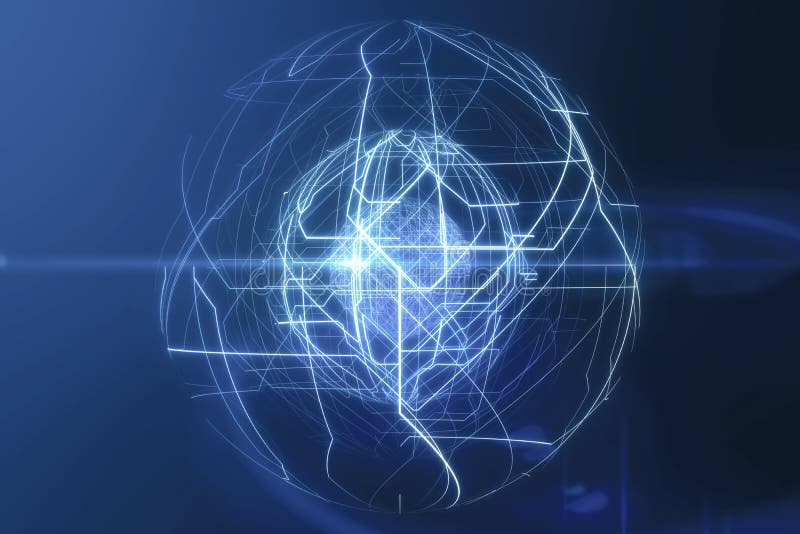 Glowing Blue Linear Sphere on Background. Geometric Cyberspace, Network and Future Concept. 3D ...