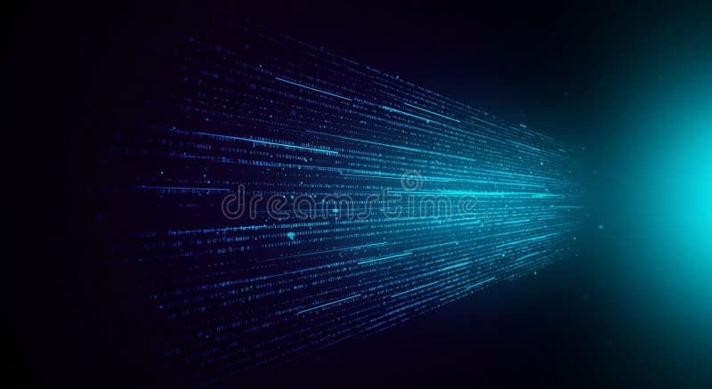 Glowing Blue Lines and Binary Code Extend Across a Dark Background ...
