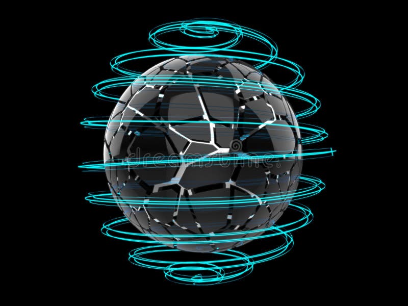 Glowing Blue Lines Circling Around Shattered Sphere Stock Illustration ...
