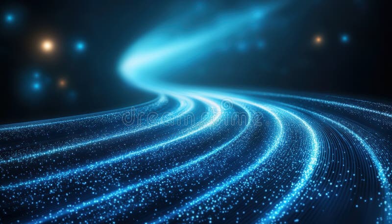 Glowing Blue Lines Create a Futuristic Path through a Dark, Starry ...