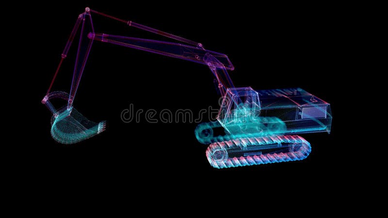 Glowing Blue Lines Formation of Excavator Machine 3d Model. Motion ...