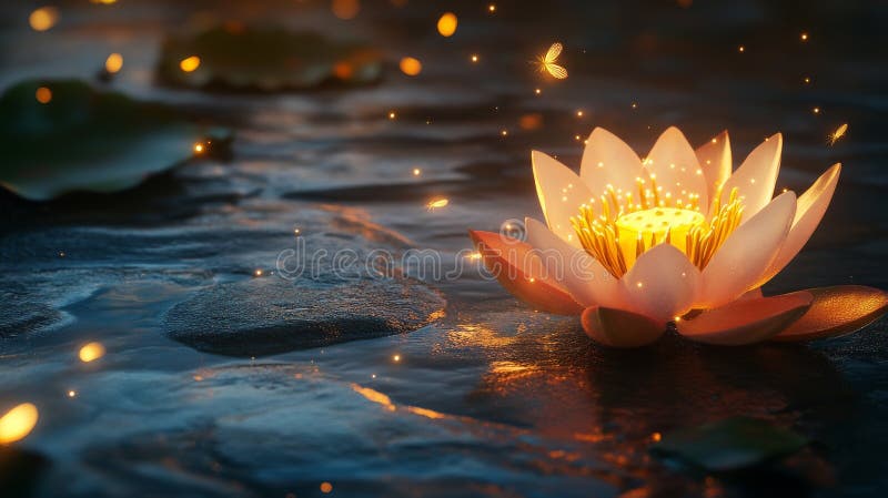 A Glowing Blue Lotus Flower Emanating an Inner Light Stock Photo ...