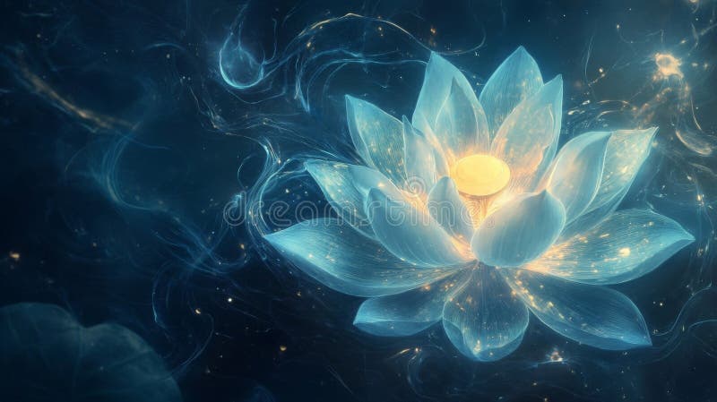 A Glowing Blue Lotus Flower in a Mystical Setting Stock Illustration ...
