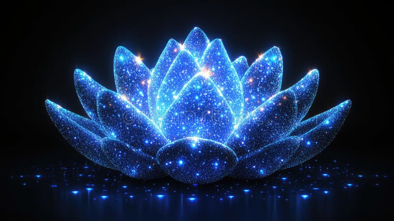 Glowing Blue Lotus Flower with Sparkling Petals on Dark Background ...