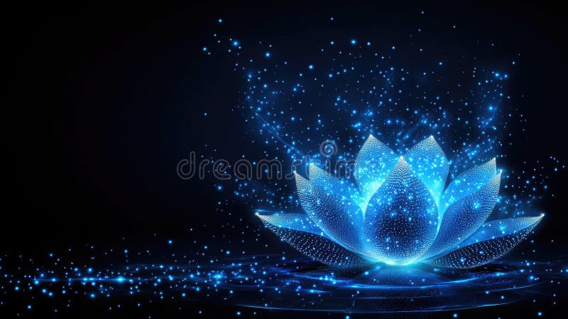 Glowing Blue Lotus with Sparkling Light Effects on Dark Background ...